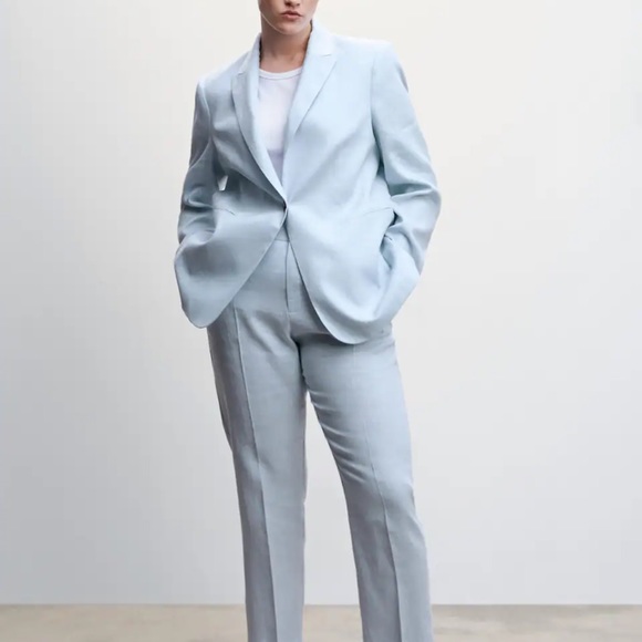 Mango | Jackets & Coats | Mango Light Blue Linen Blazer | Poshmark